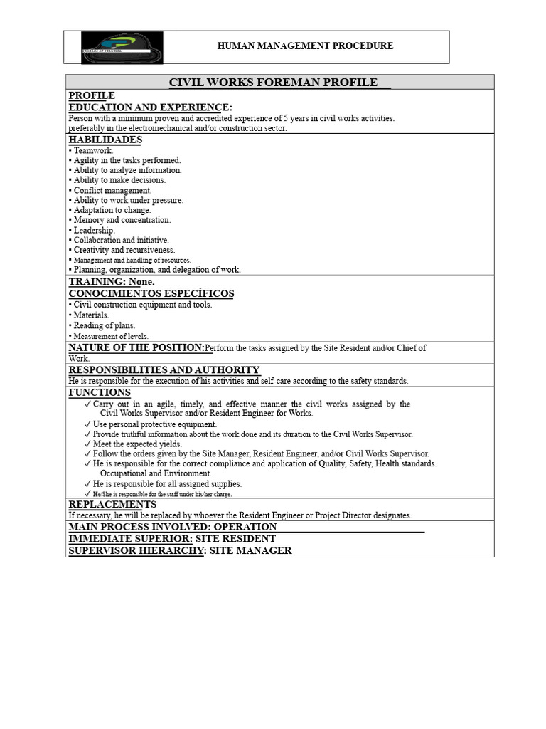 Profile of The Civil Work Foreman | PDF | Burn | Headache
