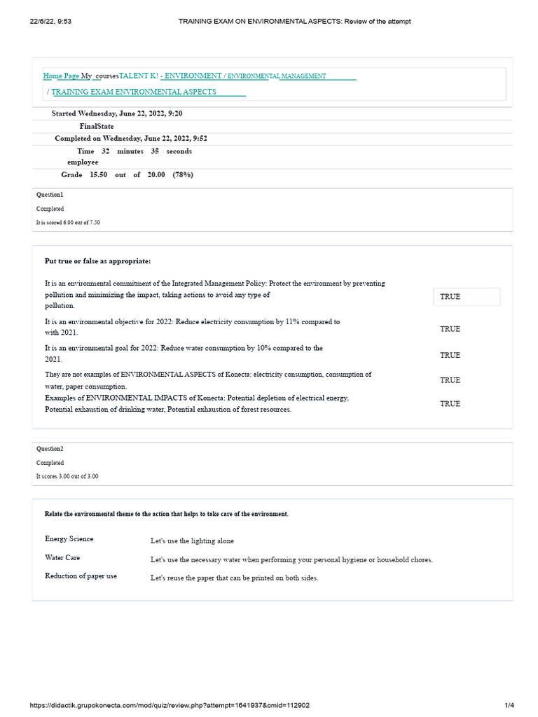 Environmental Aspects Training Exam Review | PDF | Environmental ...