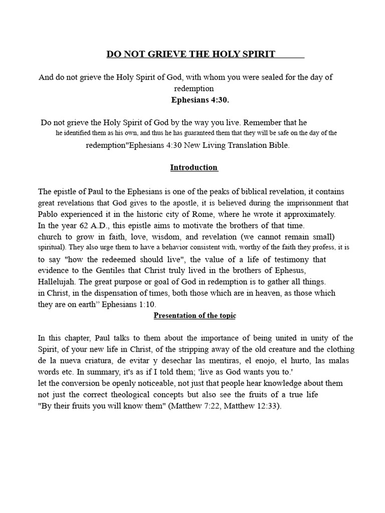 How Is The Holy Spirit Grieved? | PDF | God In Christianity | Salvation