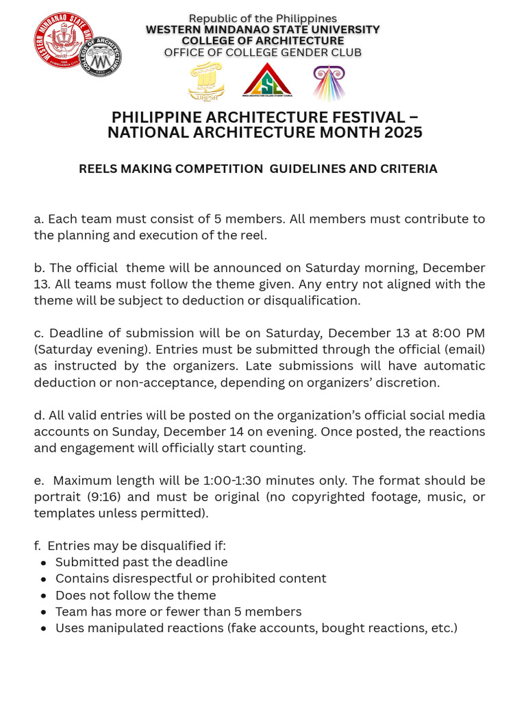 2025 Philippine Architecture Festival Reels Guidelines | PDF