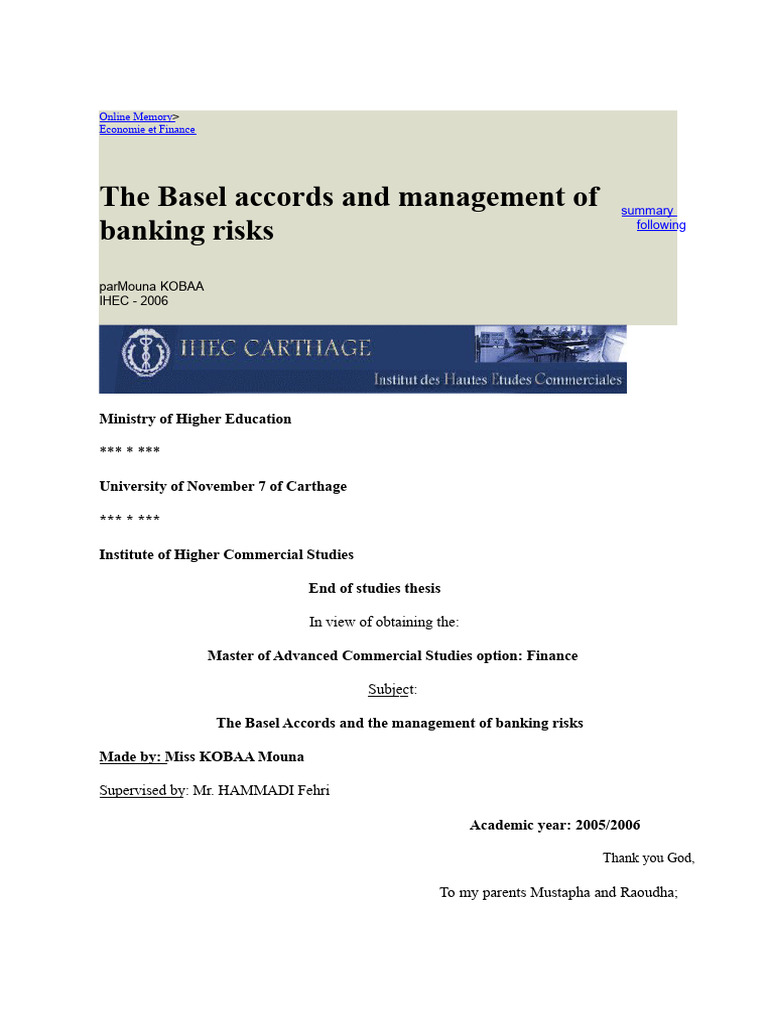 Basel Accords and Banking Risk Management | PDF | Risk | Financial Risk
