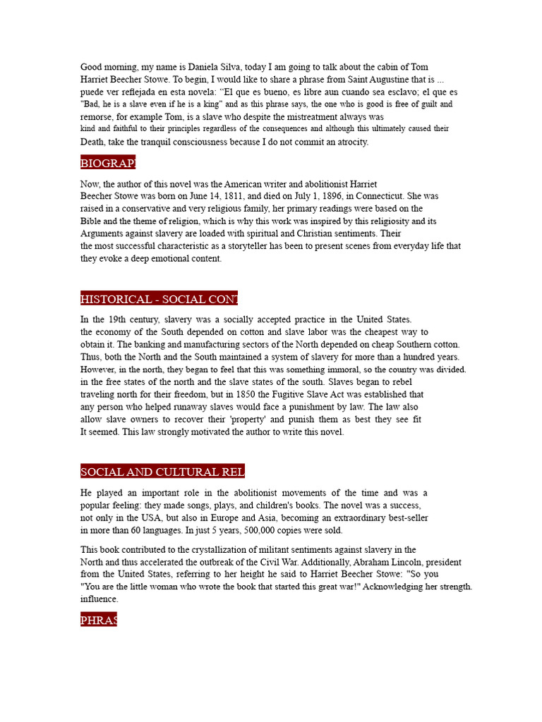 Analysis of Uncle Tom's Cabin | PDF | Uncle Tom's Cabin | Slavery In ...