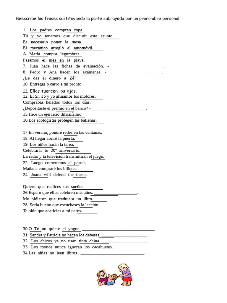Reescritura de Frases con Pronombres | PDF