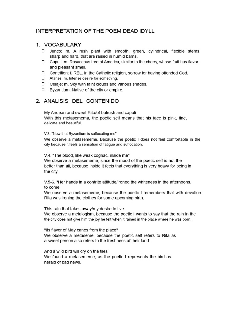 INTERPRETATION of Dead Idyll | PDF