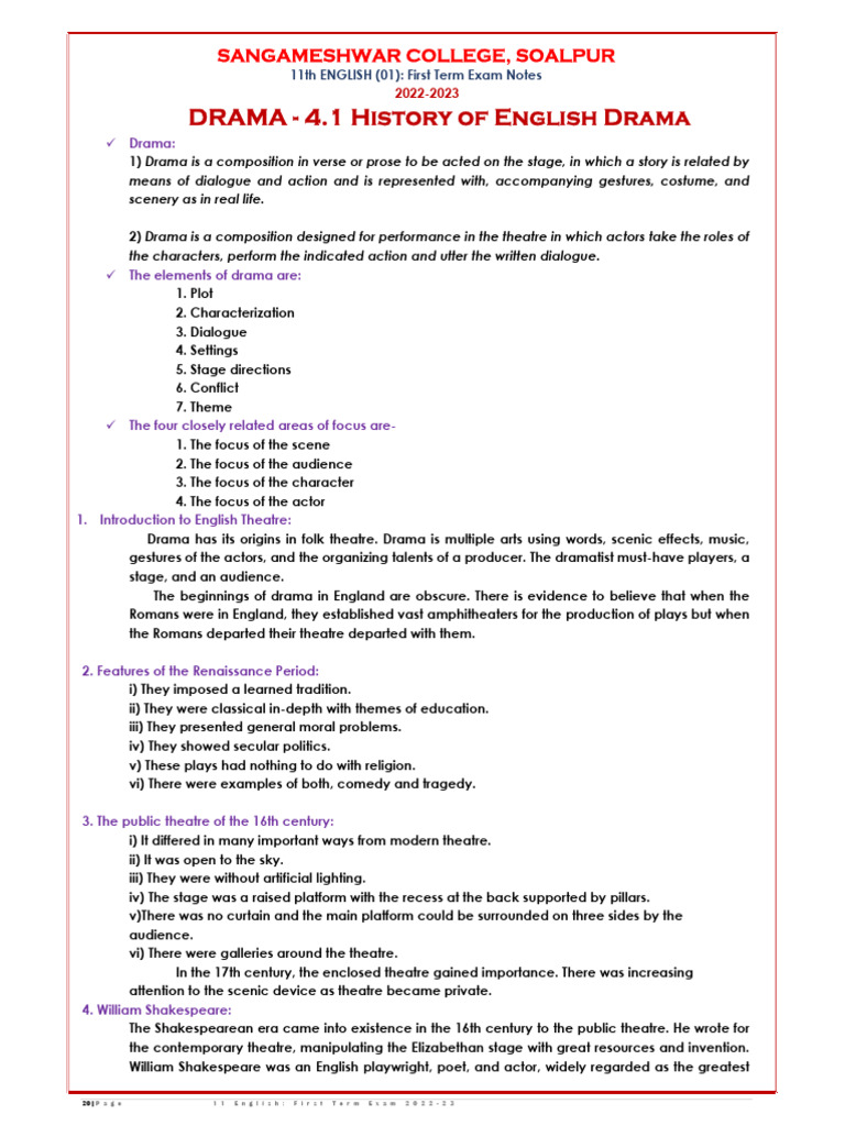 English Drama: Key Concepts & History | PDF | Play (Theatre) | Theatre