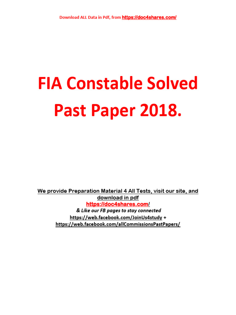 FIA Constable Solved Past Paper 2018. | PDF