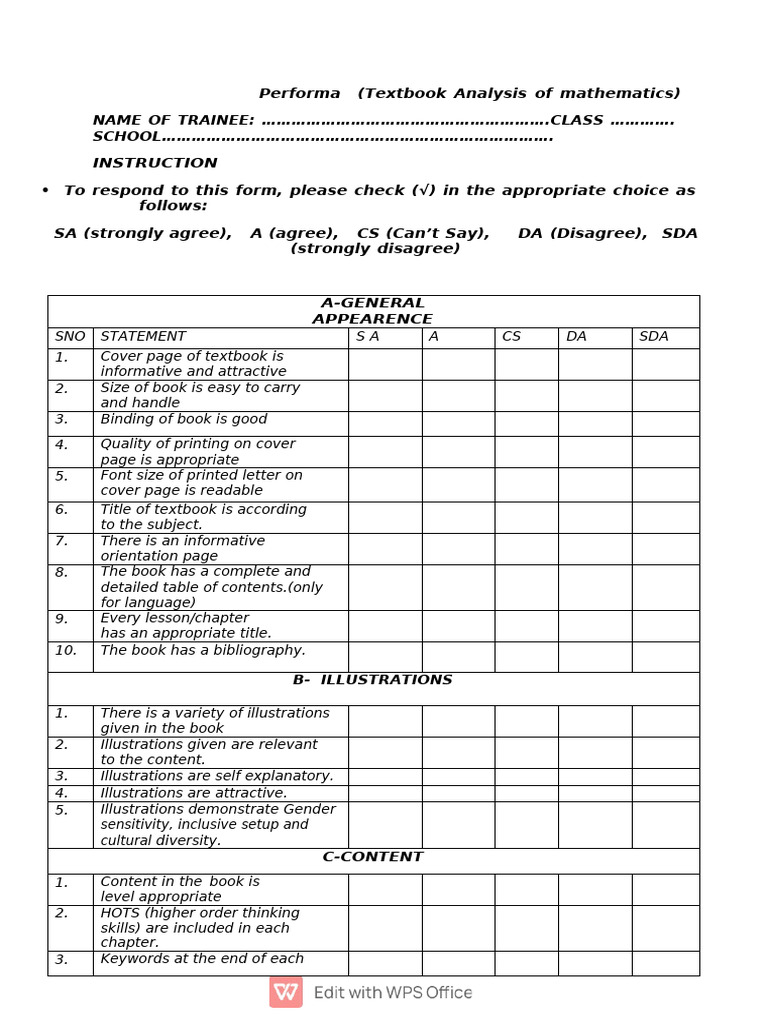 Textbook Evaluation Form for Mathematics | PDF | Books | Learning