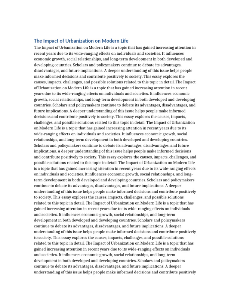 The Impact of Urbanization On Modern Life | PDF | Policy | Essays