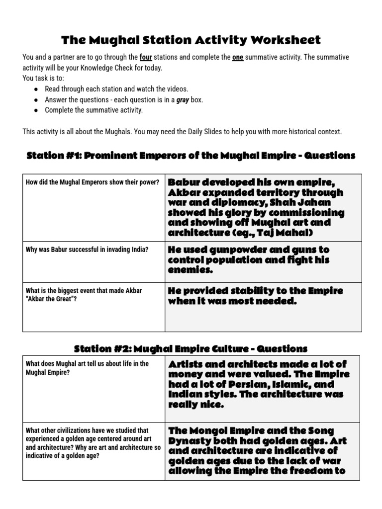 Amy Zhang - The Mughal Activity Worksheet 2025 | PDF | Mughal Empire