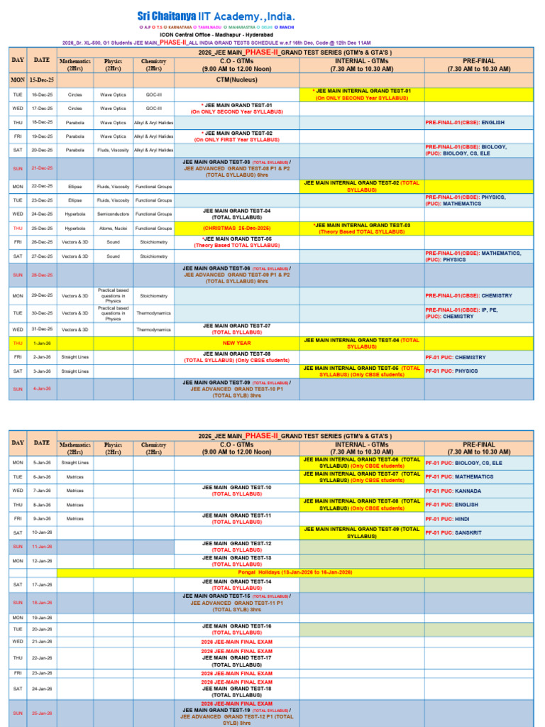 JEE Main Phase-II Grand Test Schedule | PDF | Qualifications ...