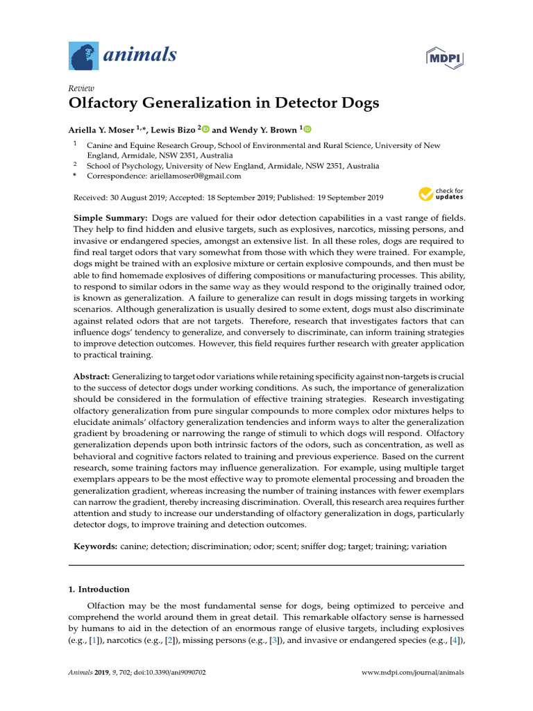 Olfactory Generalization in Detector Dog | PDF | Odor | Stimulus ...