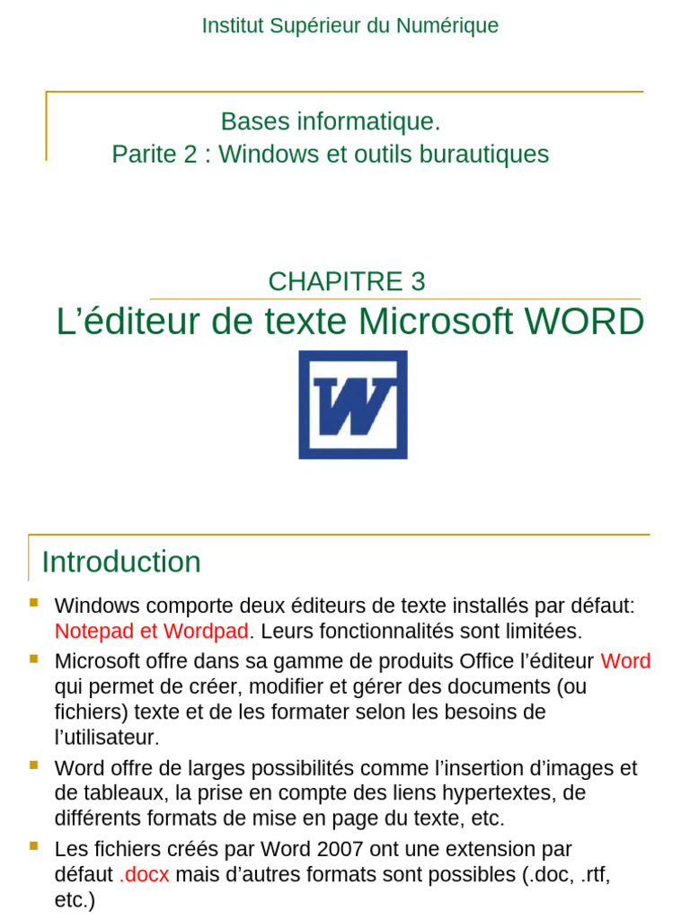 Introduction à Microsoft Word et son ruban | PDF | Microsoft Word ...