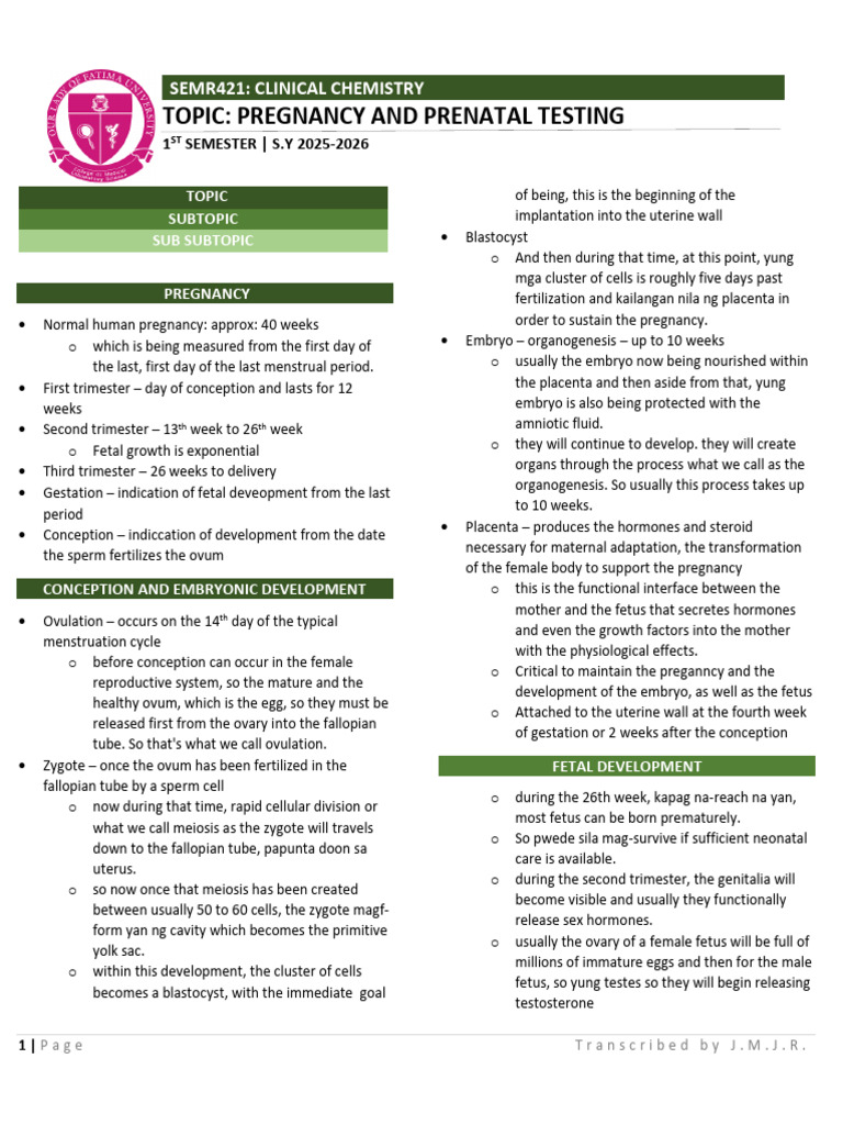F 1 Pregnancy and Prenatal Testing 1 | PDF | Pregnancy | Human ...