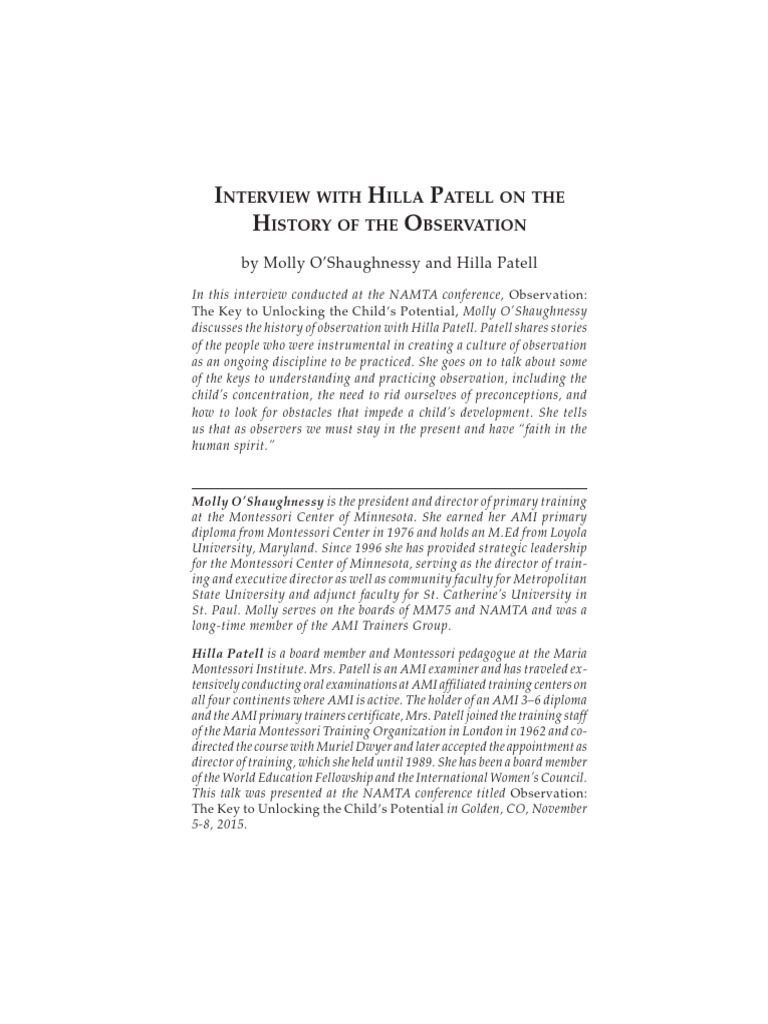Patell OShaughnessy Observation NAMTA 2016 | PDF | Montessori Education