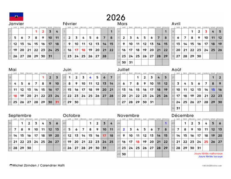 Calendrier Michel Zbinden 2026 | PDF