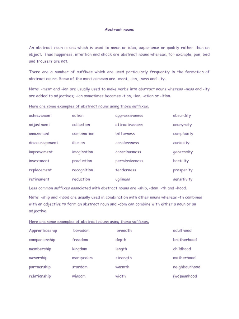 Understanding Abstract Nouns and Their Forms | PDF | Adjective | Noun