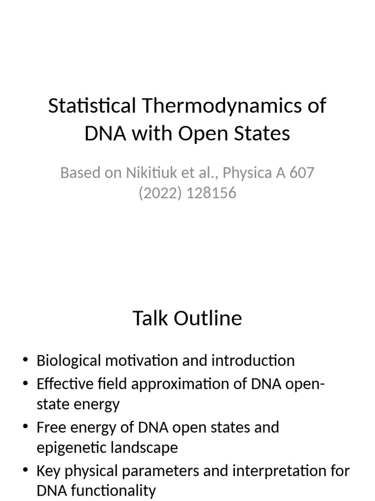 Thermodynamics of DNA Open States | PDF | Base Pair | Dna