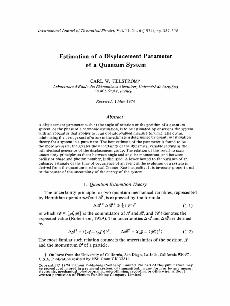 Quantum Displacement Parameter Estimation | PDF | Uncertainty Principle ...