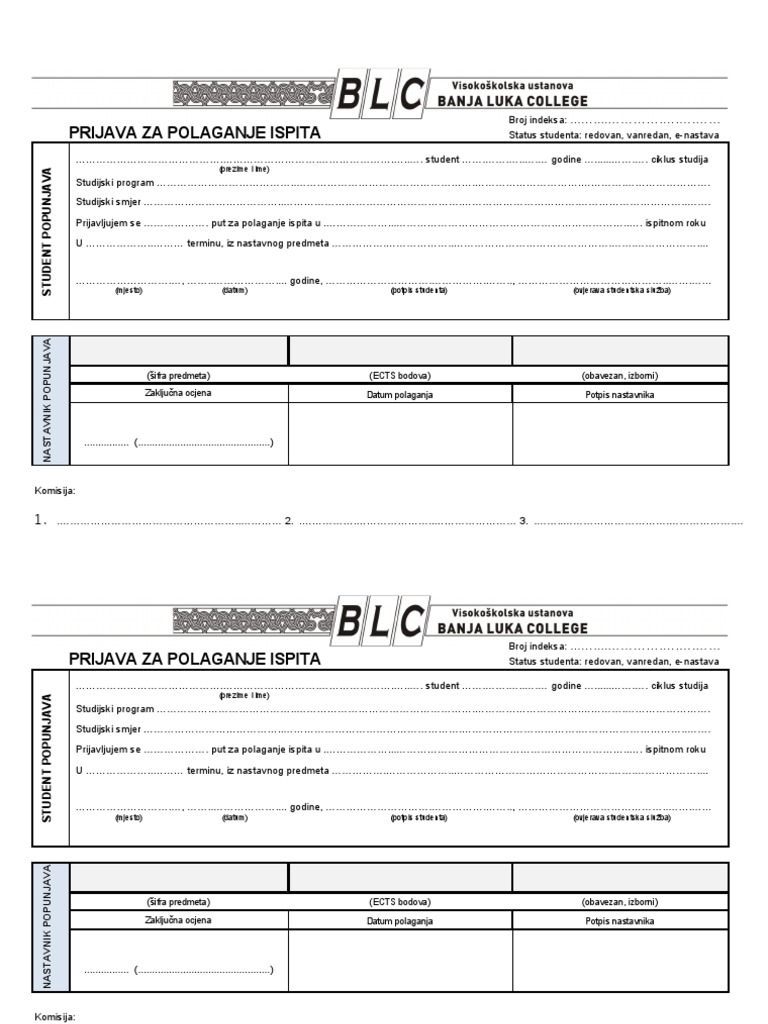 Novi Formular Za Prijavu Ispita 2011 | PDF