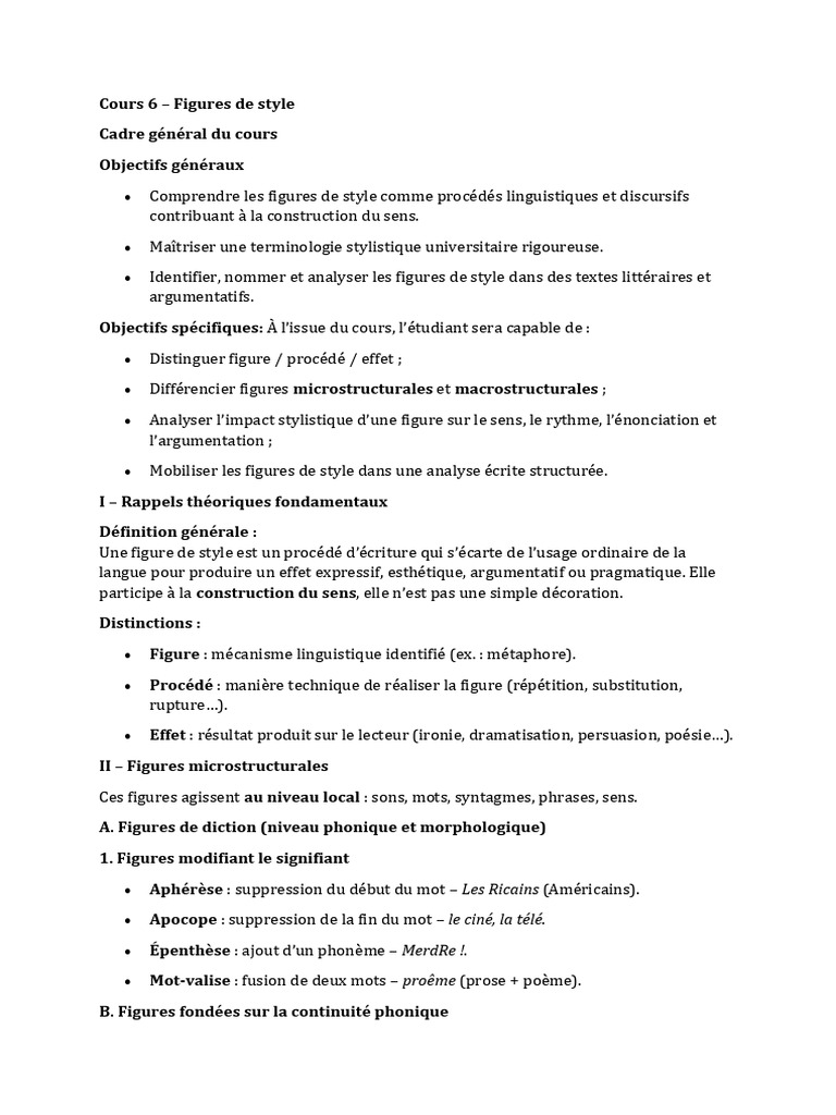 Comprendre les Figures de Style en Écriture | PDF | Linguistique ...