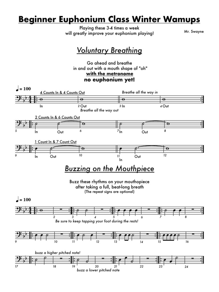 Beginner Euphonium Class Winter Wamups | PDF | Elements Of Music ...