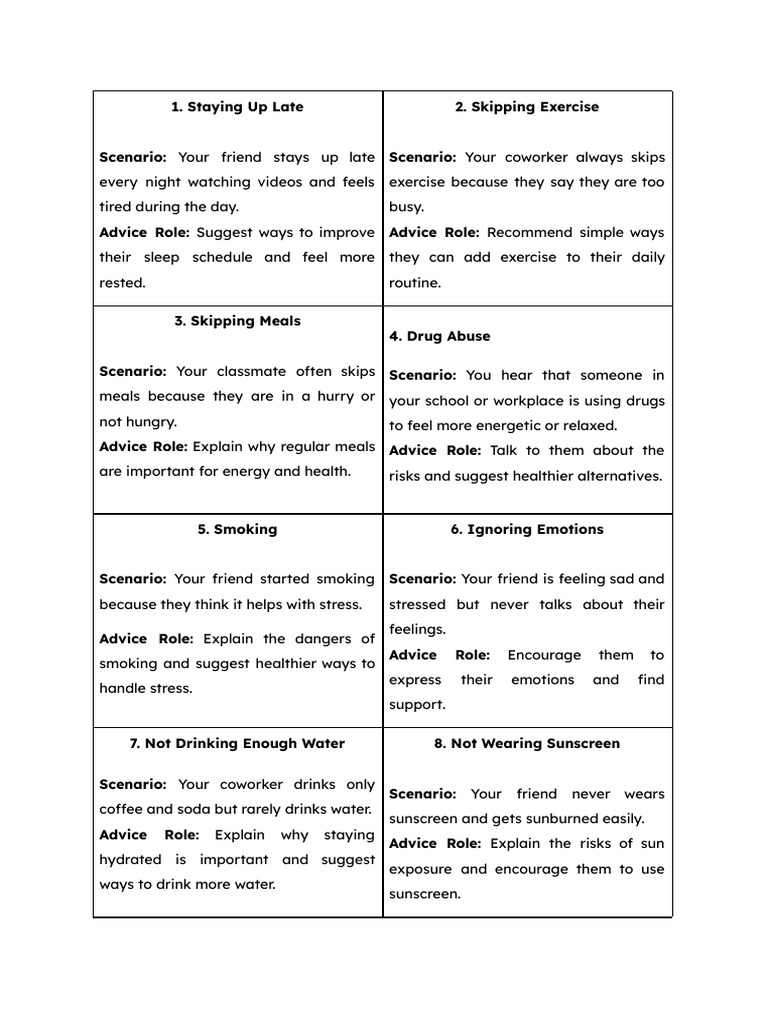Roleplay Situations A2 - Healthy and Unhealthy | PDF | Dieting | Meal