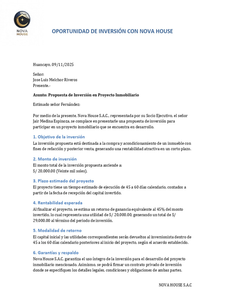 Propuesta Inversion Nova House Luis Signed | PDF