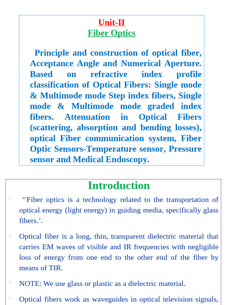 Unit-II Fiber Optics | PDF | Optical Fiber | Transmission Medium