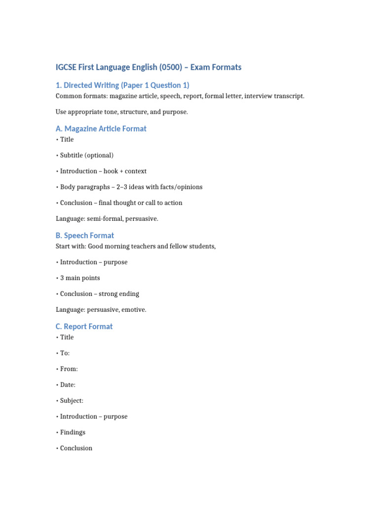 IGCSE 0500 Formats | PDF