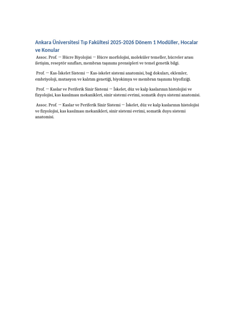 Ankara Tip 2025-26 Moduller Hocalar Konular | PDF