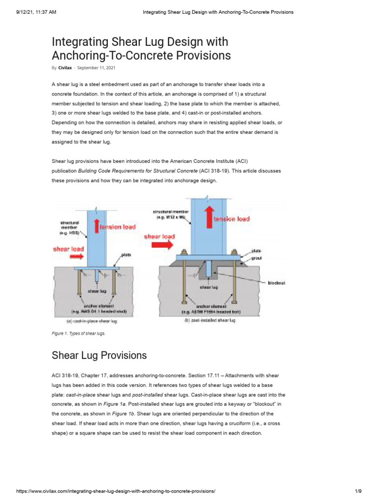 Integrating Shear Lug Design With Anchoring-To-Concrete Provisions ...