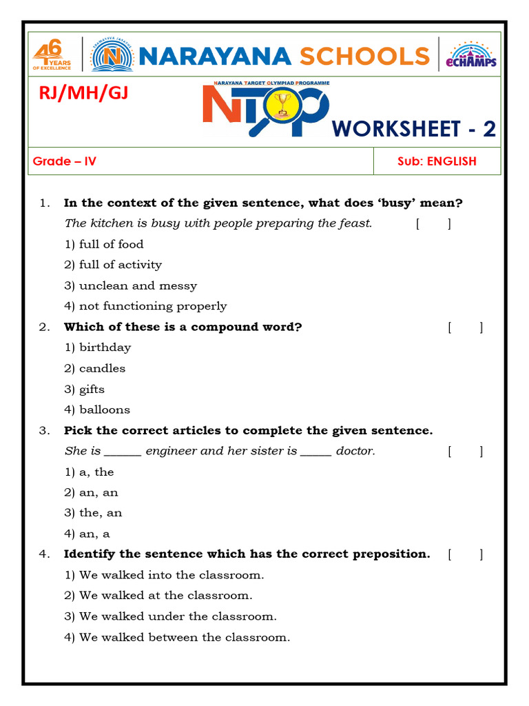 Grade-IV English Ntop-3 Worksheet-2 Set-2 QP 20251122 121542 | PDF
