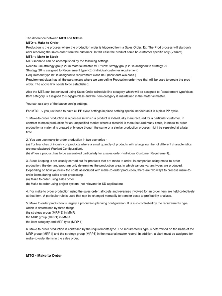 MTO vs MTS: Key Differences in SAP | PDF | Parameter (Computer ...