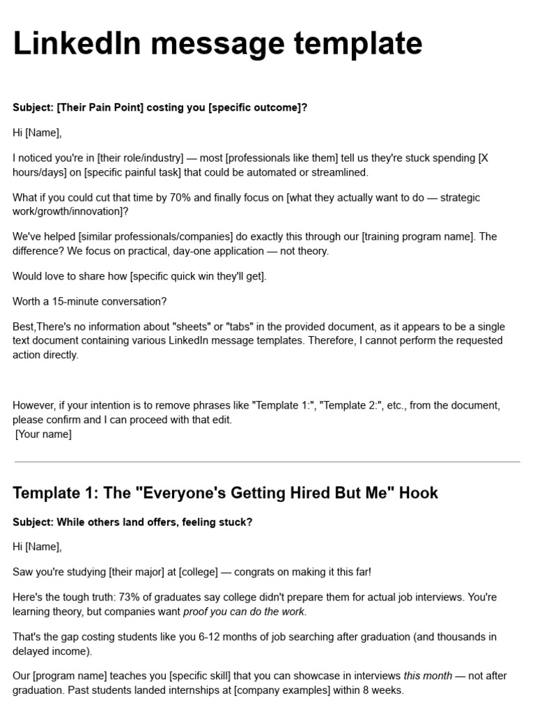 LinkedIn Message Template | PDF | Résumé