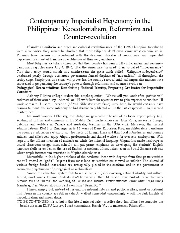 Imperialist Hegemony in The Philippines | PDF | Philippines | Imperialism