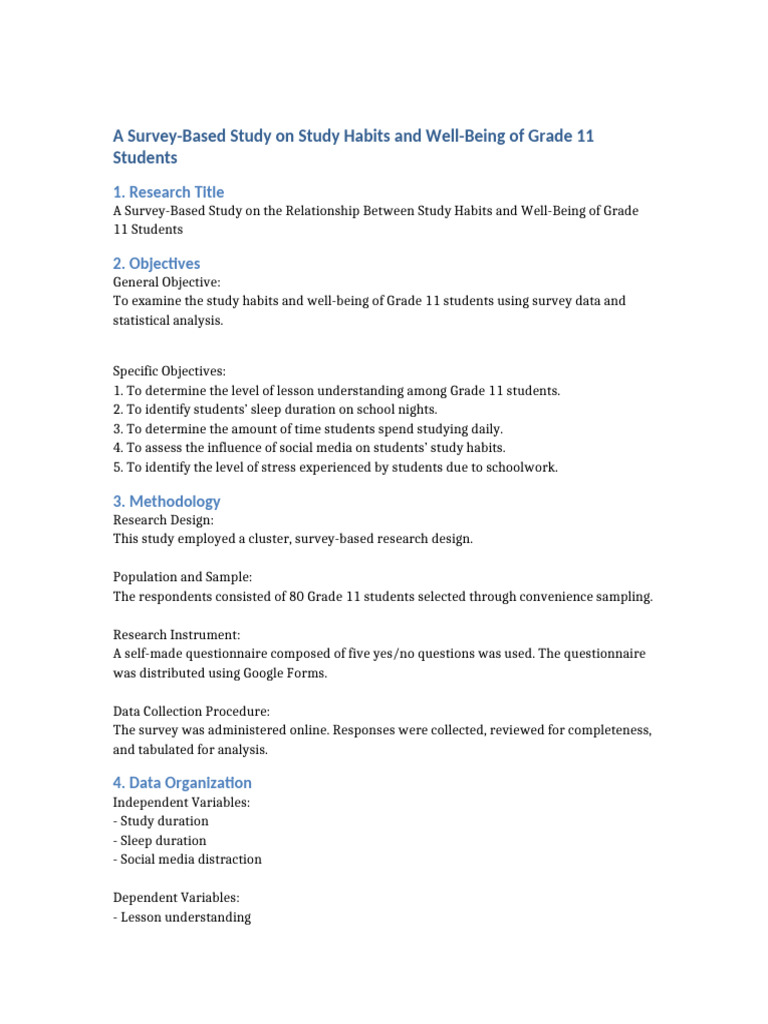 Detailed Survey Based Research Grade11 | PDF | Survey Methodology ...