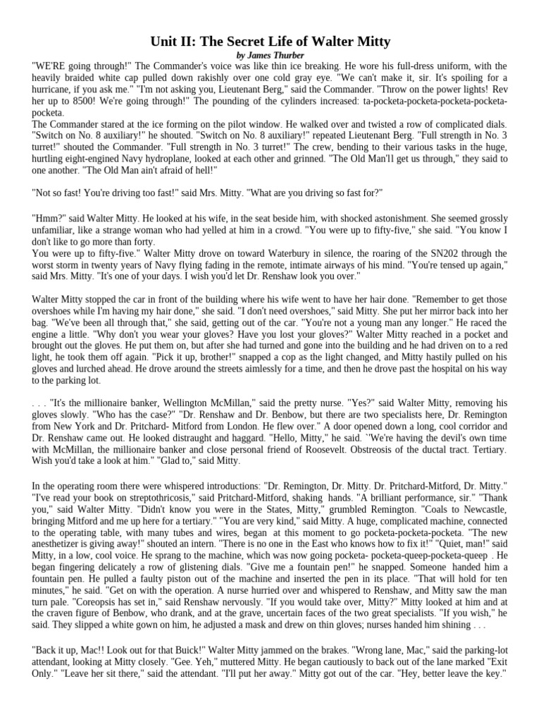 Walter Mitty's Daydream Adventures | PDF