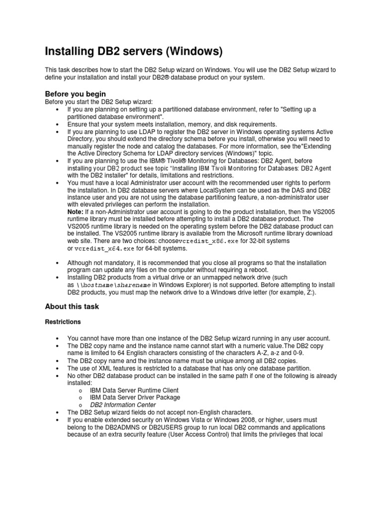 DB2 Installatn On Server | PDF | Ibm Db2 | Installation (Computer Programs)