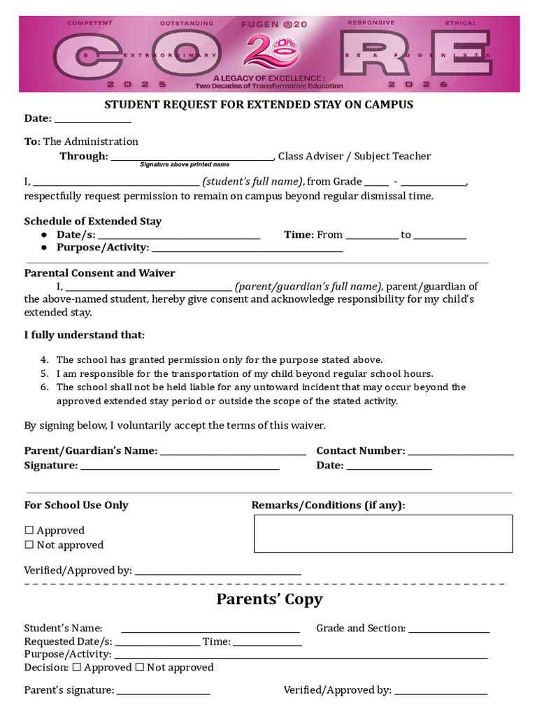 Permit to Extend Stay in School | PDF