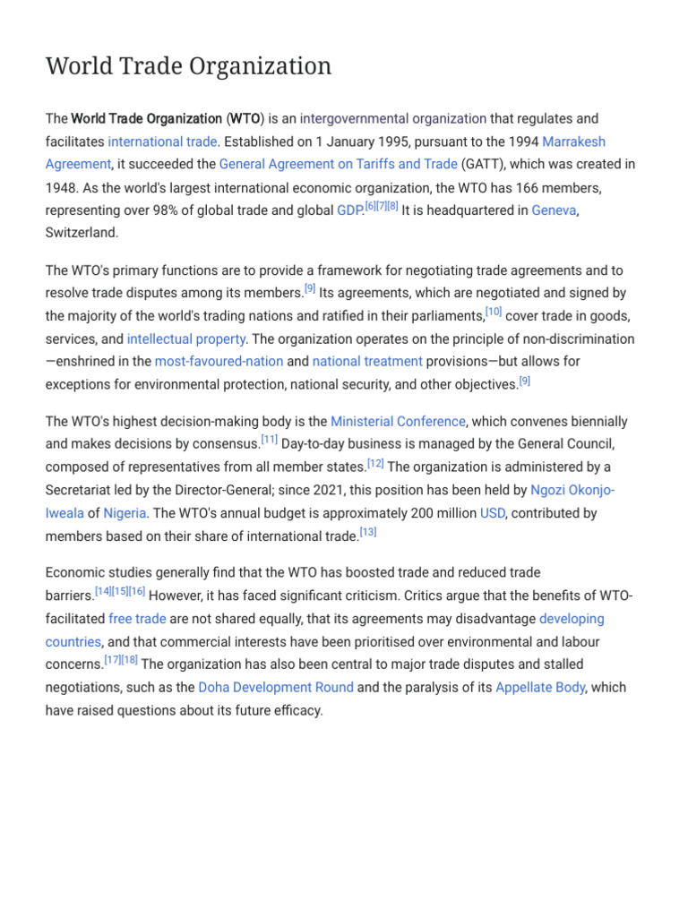 Overview of the World Trade Organization | PDF | World Trade ...