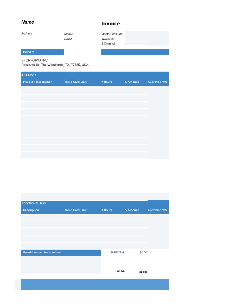 (Name) - (Month) - Work Invoice. Sporforya 2025 | PDF