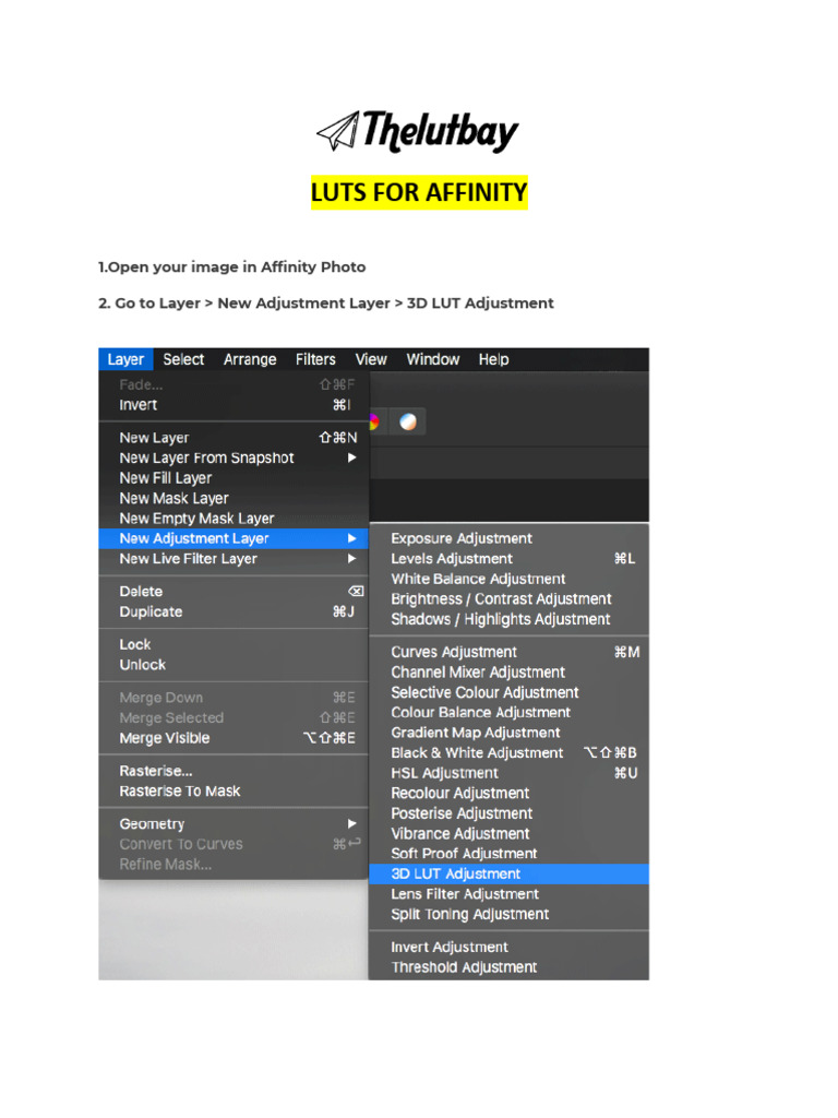Using LUTs in Affinity Photo | PDF