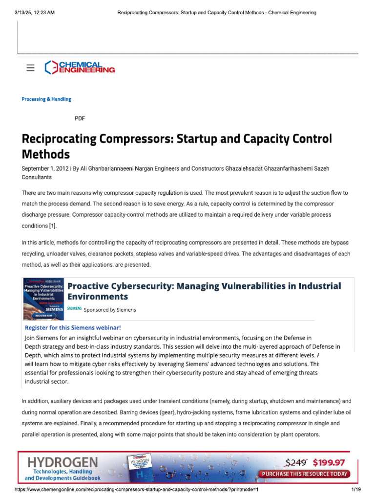 Recip compressor_Startup and capacity control methods | PDF