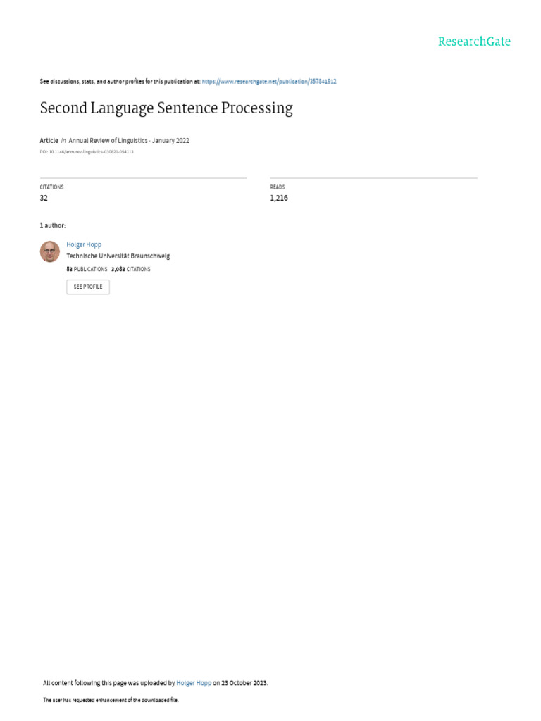 Second Language Sentence Processing Insights | PDF | Second Language ...