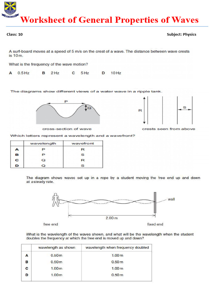 3.1 Work Sheet of General Properties of Waves | PDF