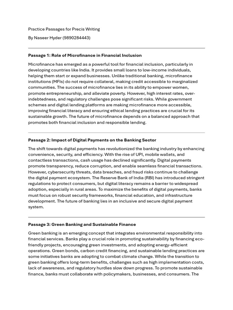 WS 02 - Precis - Practice Passages and Sample Answers | PDF | Financial ...