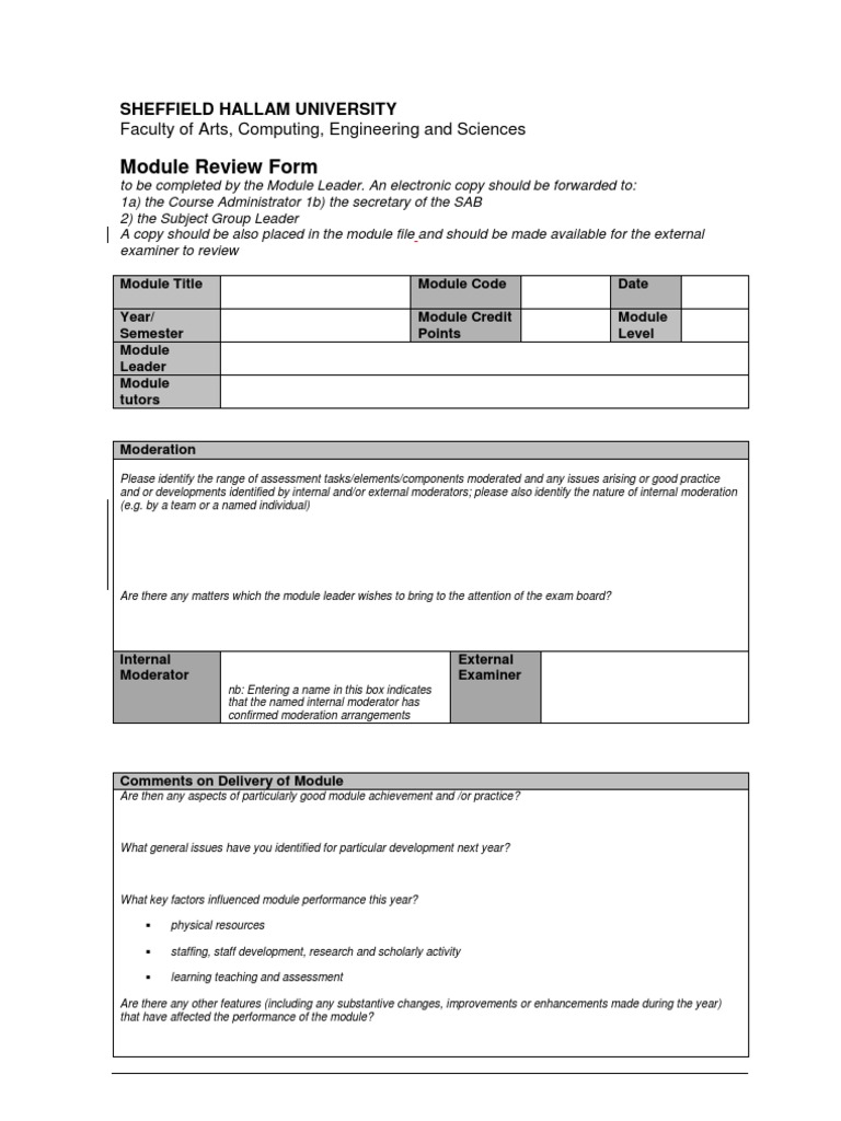 Module Review Form 2010-2011 | PDF | Educational Assessment | Survey ...
