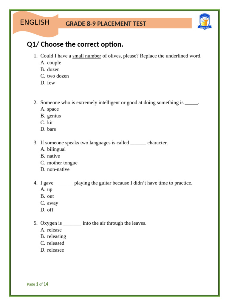 8-9 Placement Test | PDF