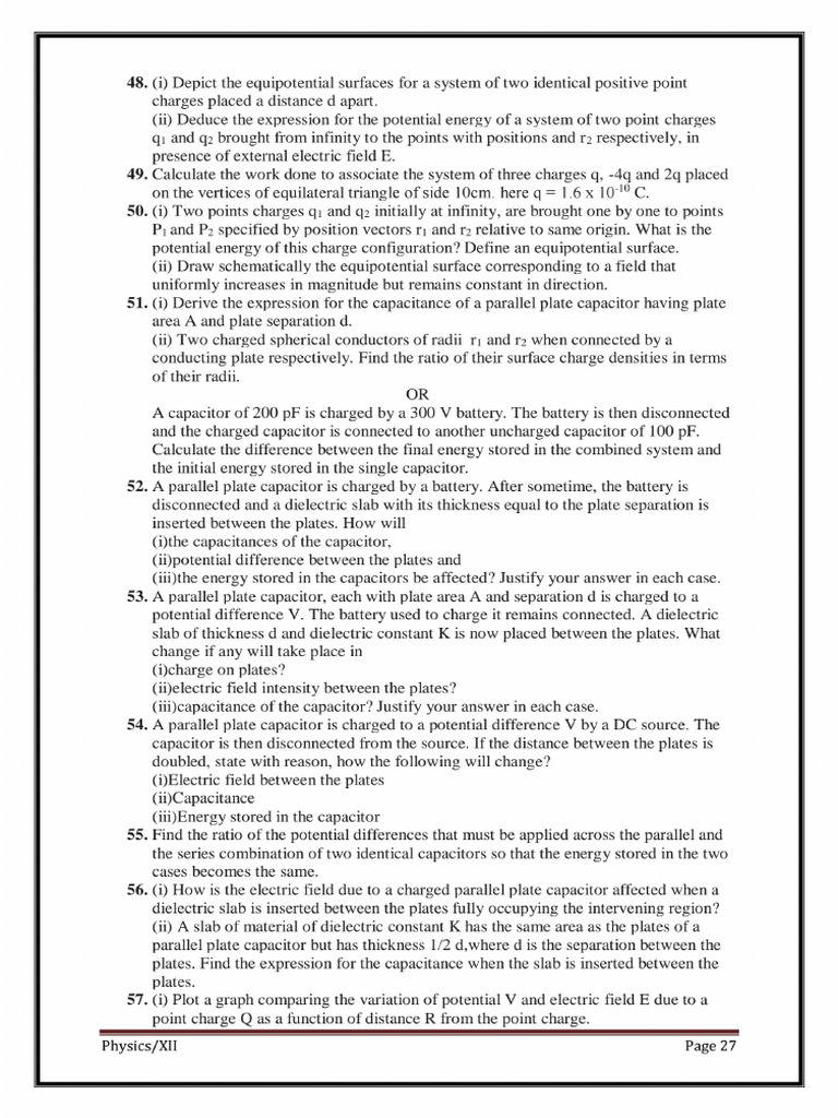 Class 12 Phy Worksheet (1) - 2 | PDF