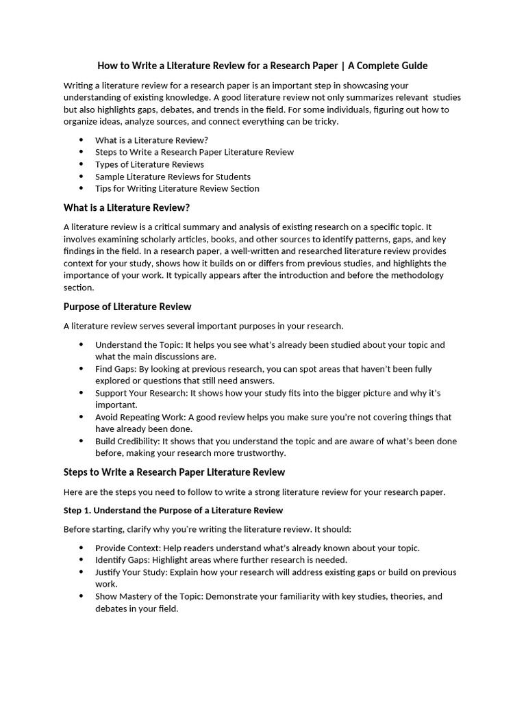 Writing a Research Paper Literature Review | PDF | Methodology ...